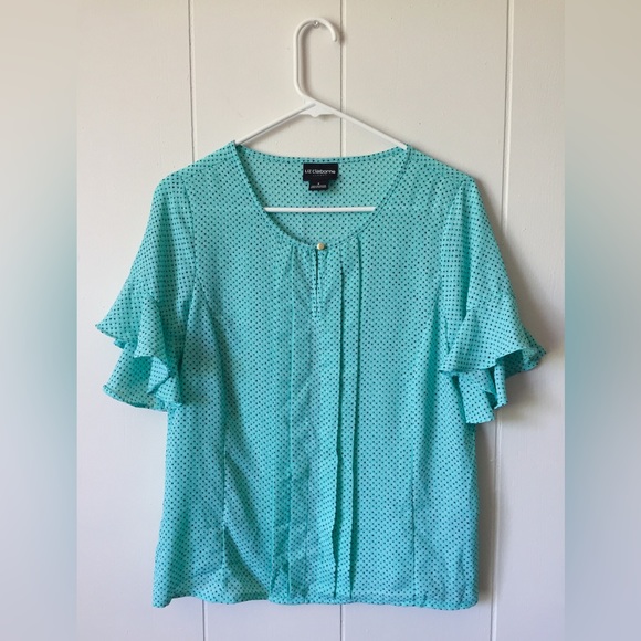 Liz Claiborne | Tops | Bright Turquoise Mint Colored Polka Dot Top ...
